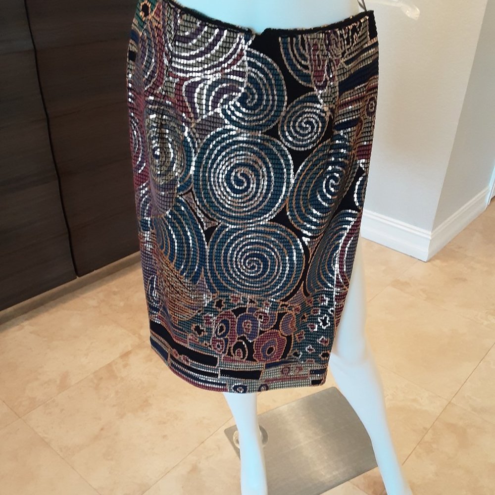 Janine Italy 80-90s Vintage Retro Metallic Skirt - Gem